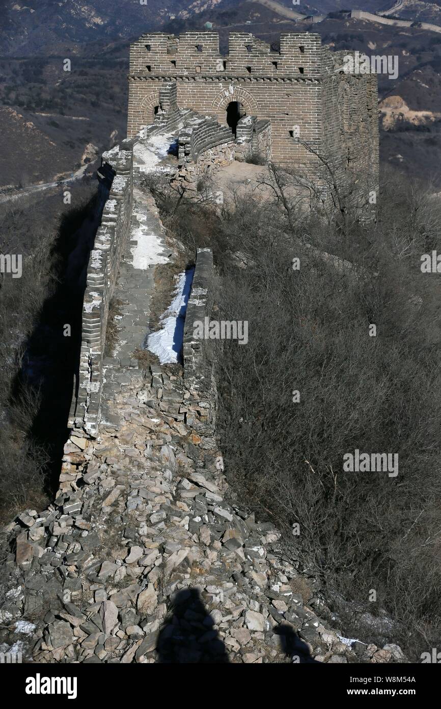 View of the crumbling Badaling section of the Great Wall on the ...