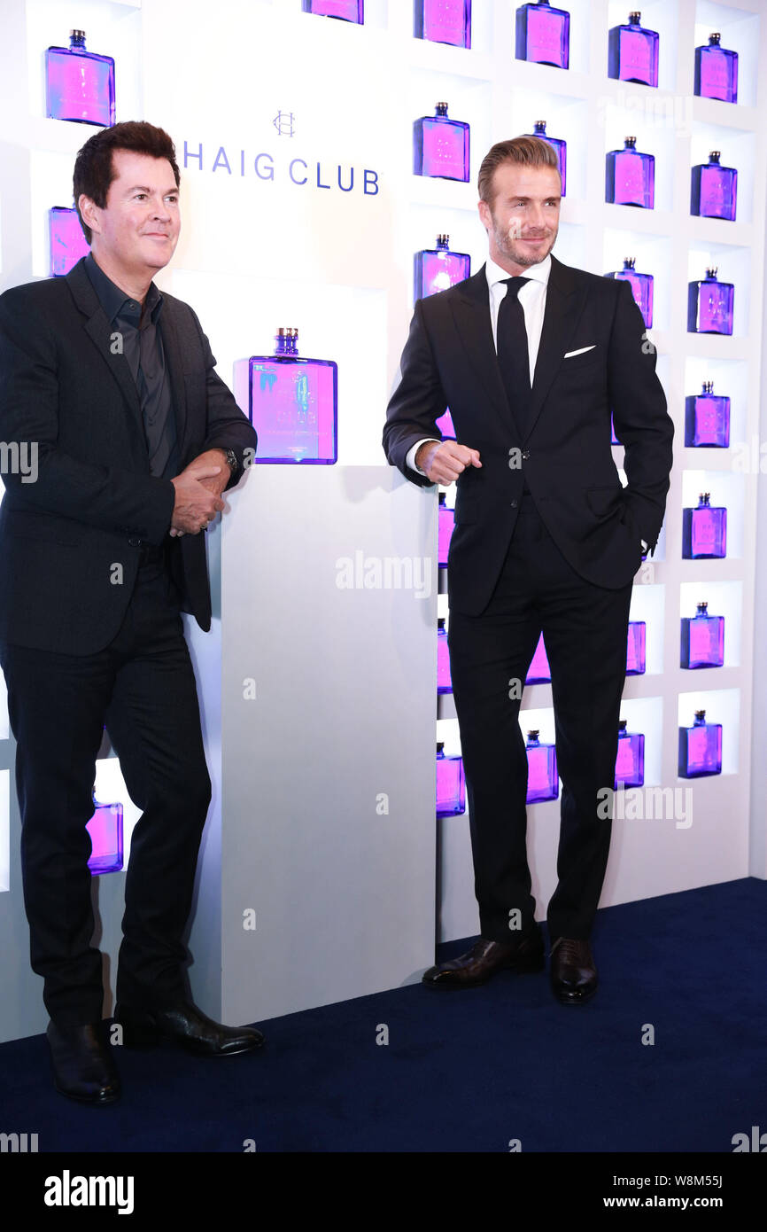 English football star David Beckham, right, poses during the Haig Club ...