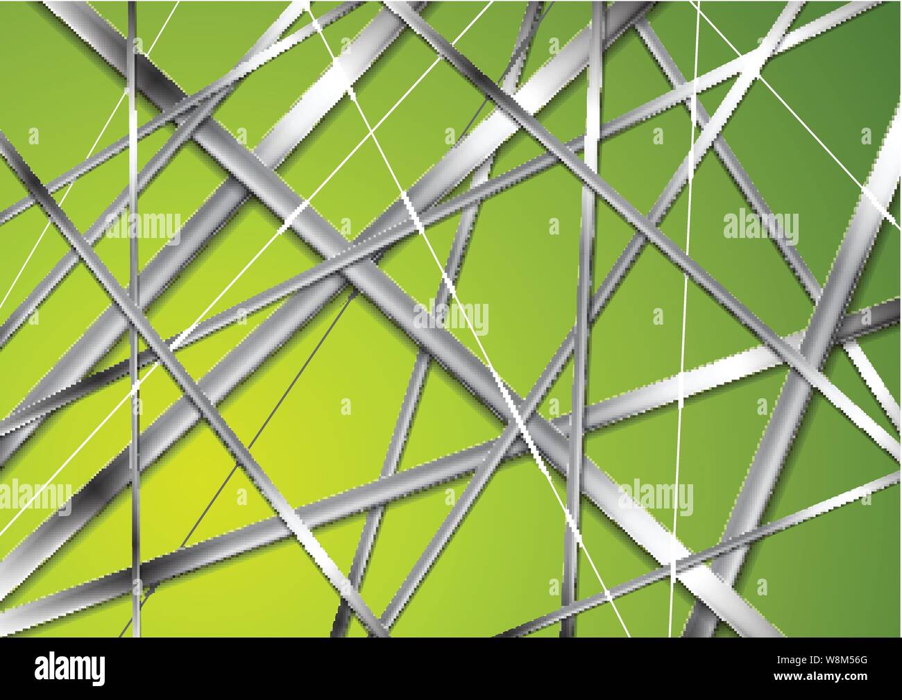 Metallic silver stripes on bright green background. Technology abstract ...