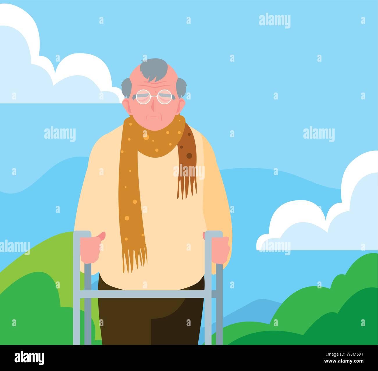 happy grandparents day - cute grandpa in the outdoor vector ...