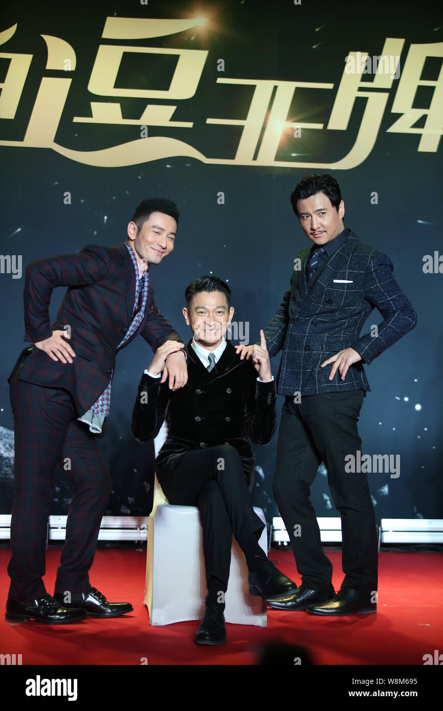 (From left) Chinese actor Huang Xiaoming, Hong Kong actor Andy Lau and ...