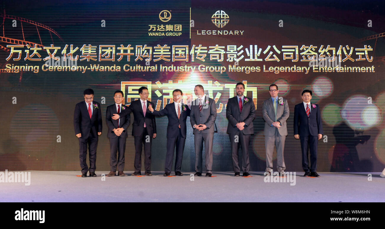 Wang Jianlin, fourth left, Chairman of Wanda Group, American film ...
