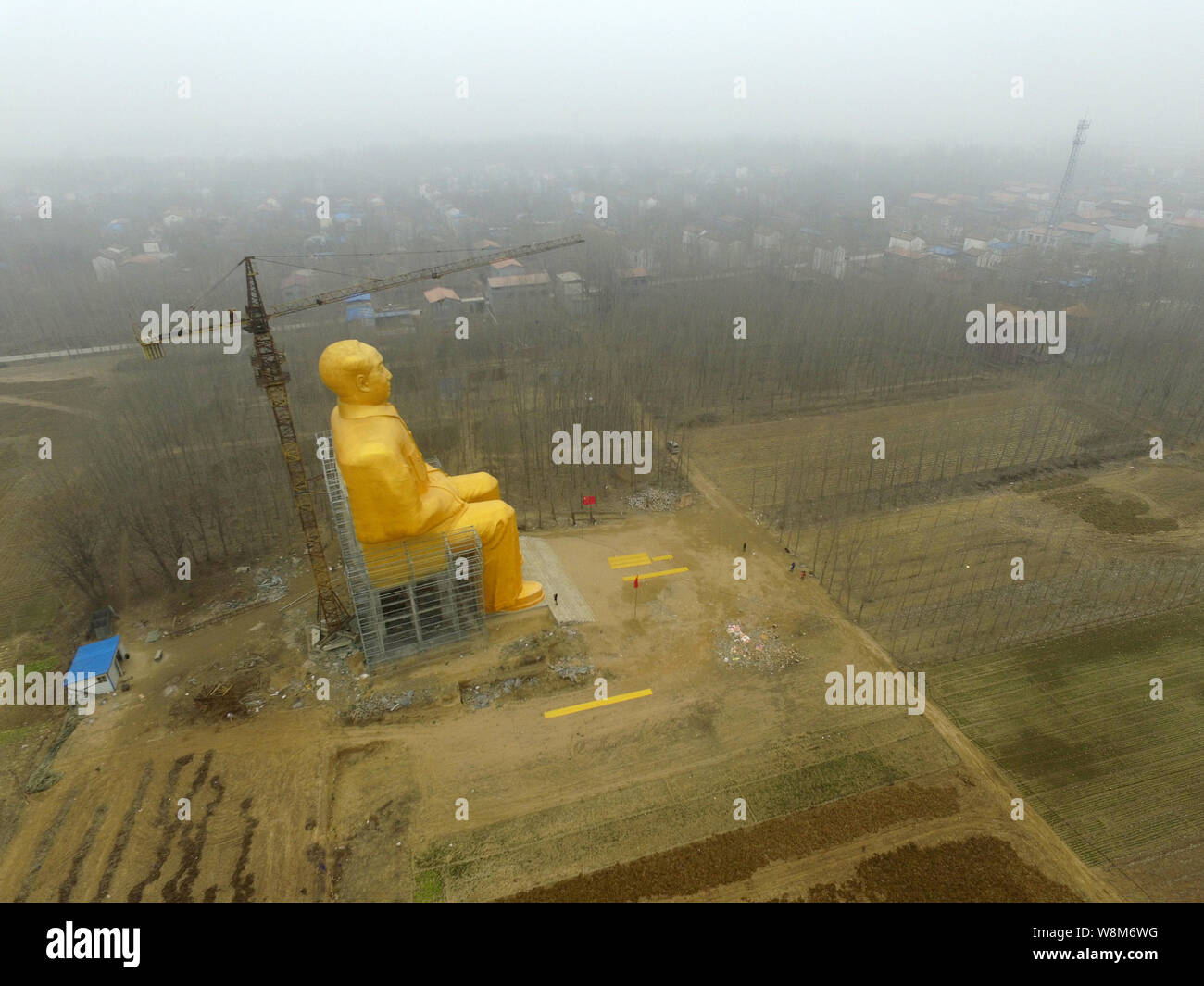 An aerial view of a giant golden statue of Chinese late chairman Mao ...