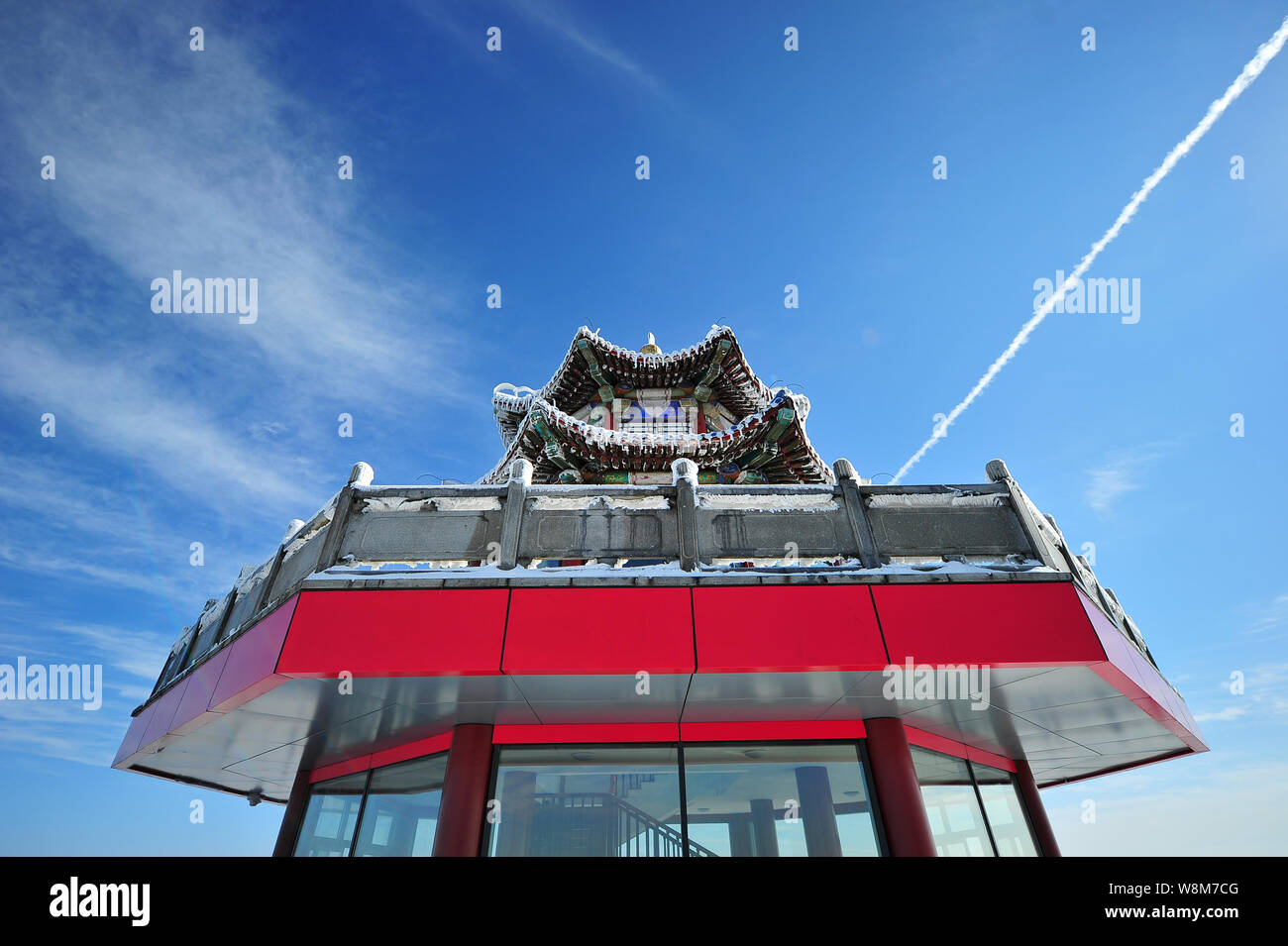 Landscape of Tianmen Mountain in the snow in Zhangjiajie city, central ...