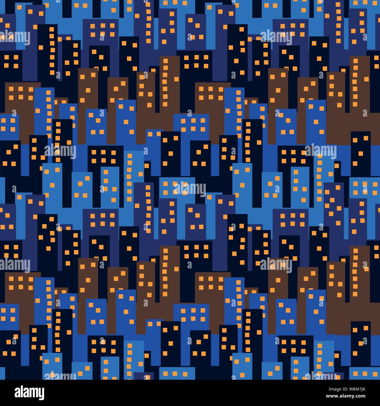 seamless vector urban pattern with skyscrapers in the evening Stock ...