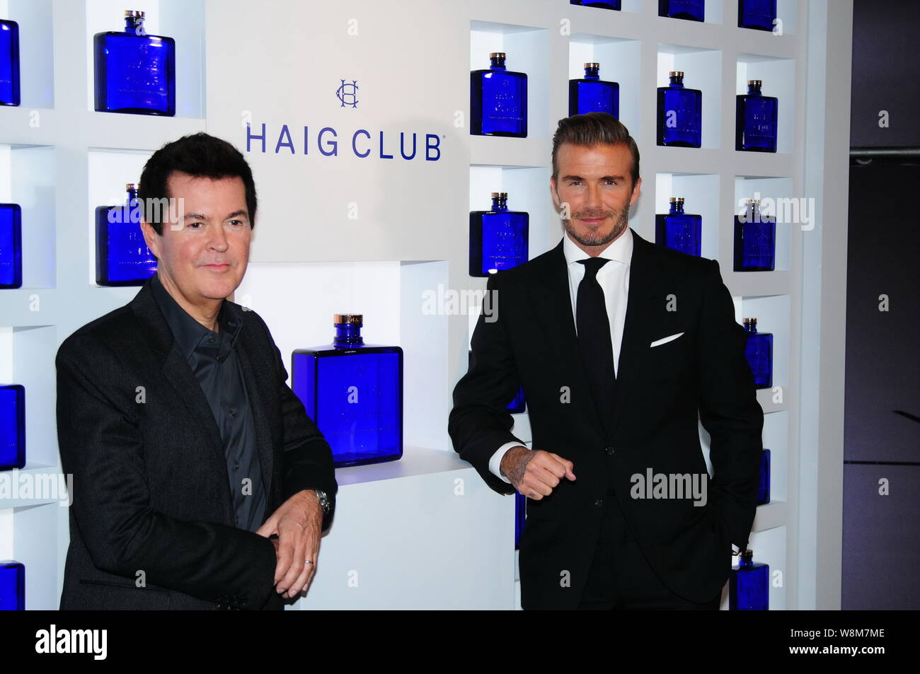 English football star David Beckham, right, poses during the Haig Club ...