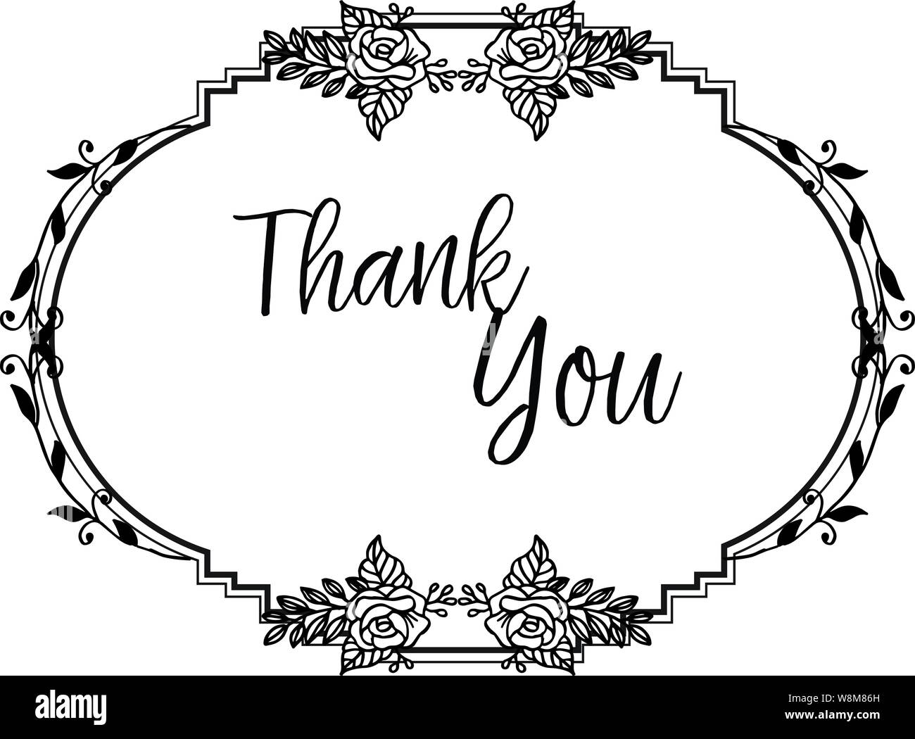 Template of greeting card thank you, with design floral frame, isolated ...