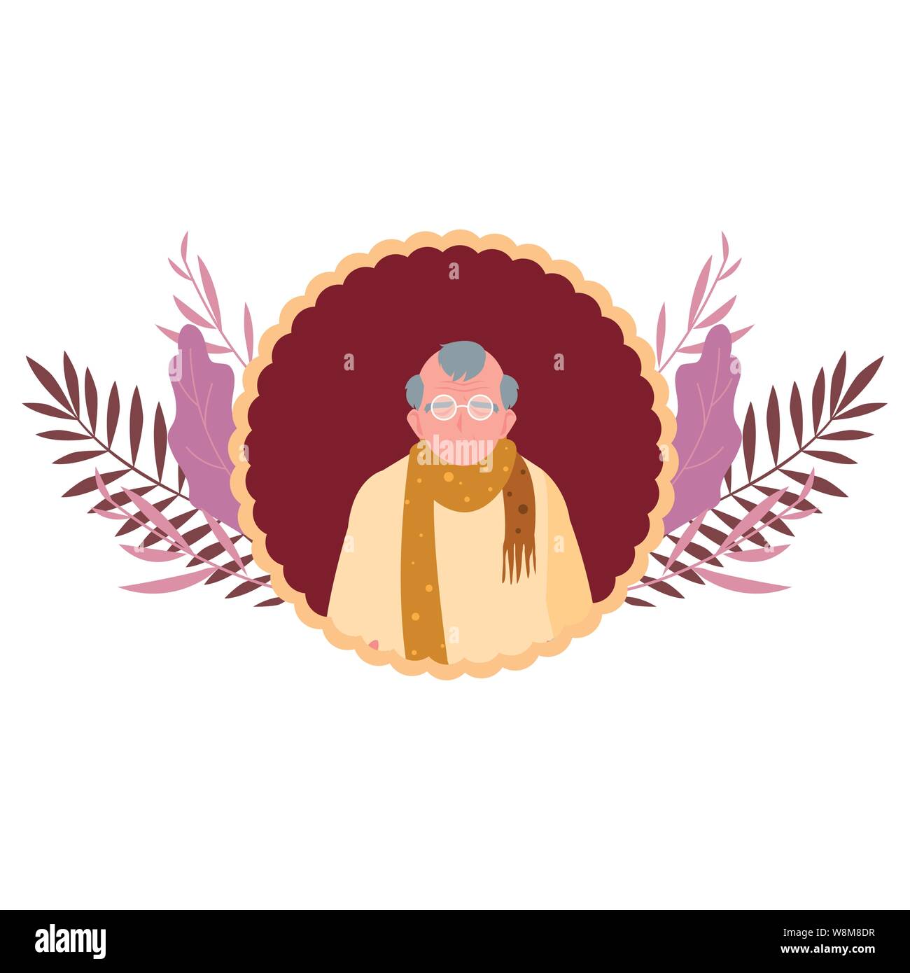 happy grandparents day - cute grandpa sticker foliage vector ...
