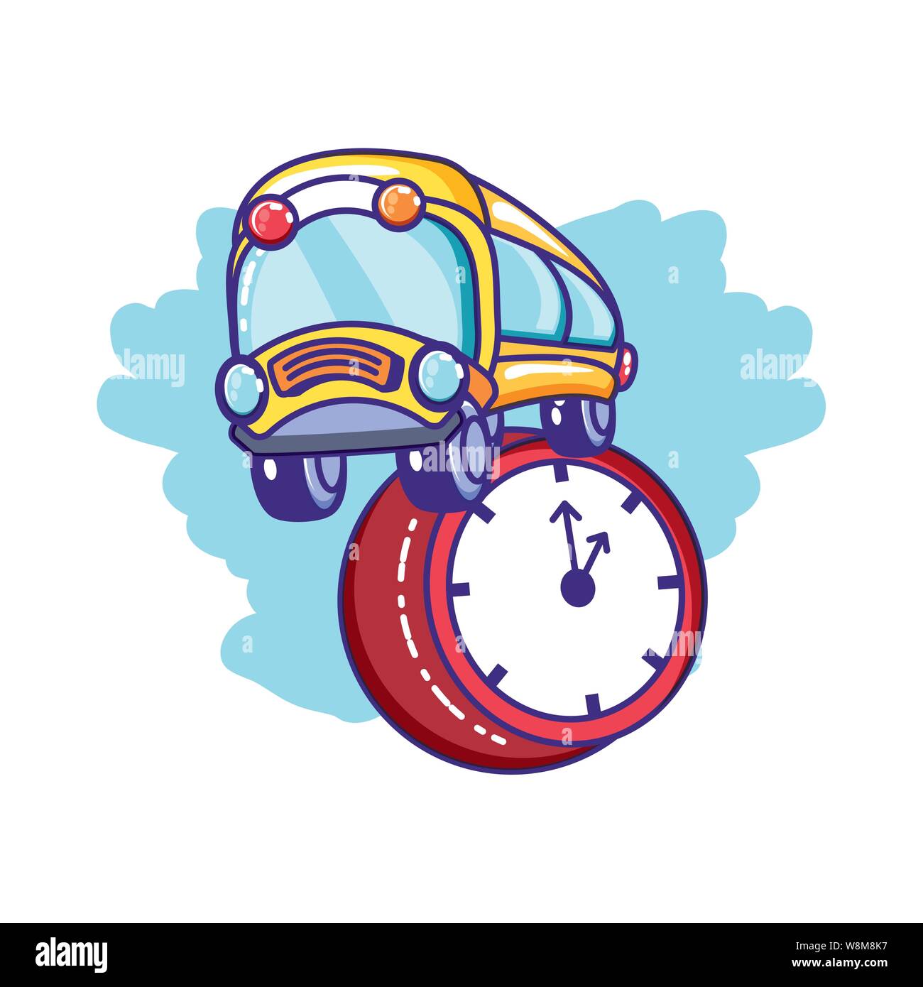 bus school transportation with clock time vector illustration design ...
