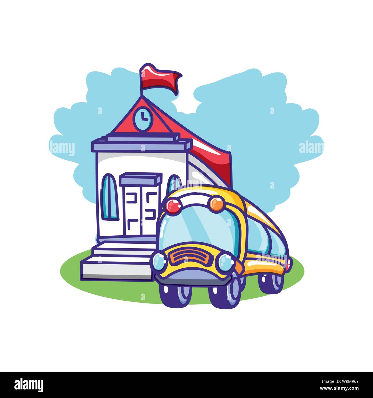 school building with bus transportation vector illustration design ...