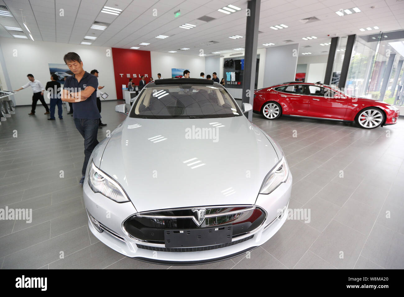 --FILE--Tesla Model S electric cars are displayed at a dealership of ...
