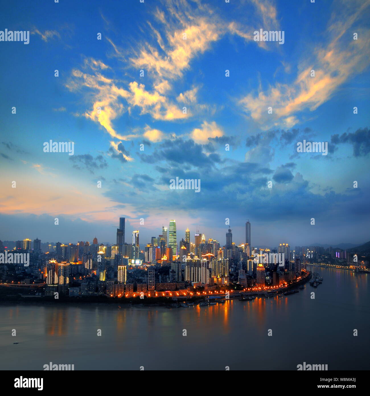Night view of skyscrapers and high-rise buildings in Chongqing, China ...