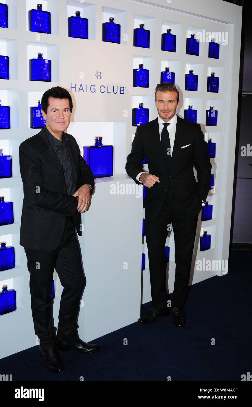 English football star David Beckham, right, poses during the Haig Club ...