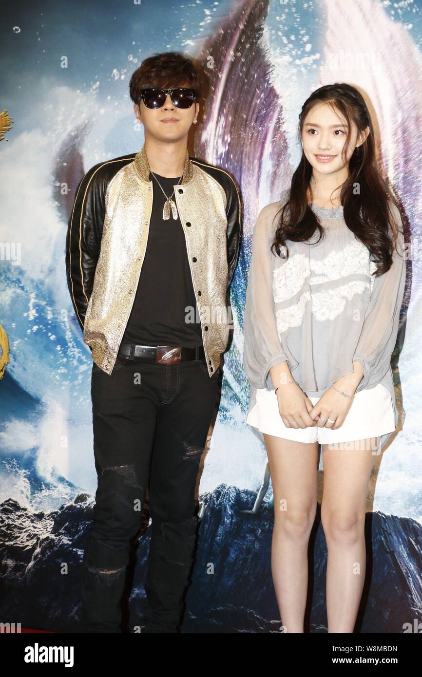 Chinese actress Lin Yun, right, Taiwanese singer and actor Show Lo pose ...