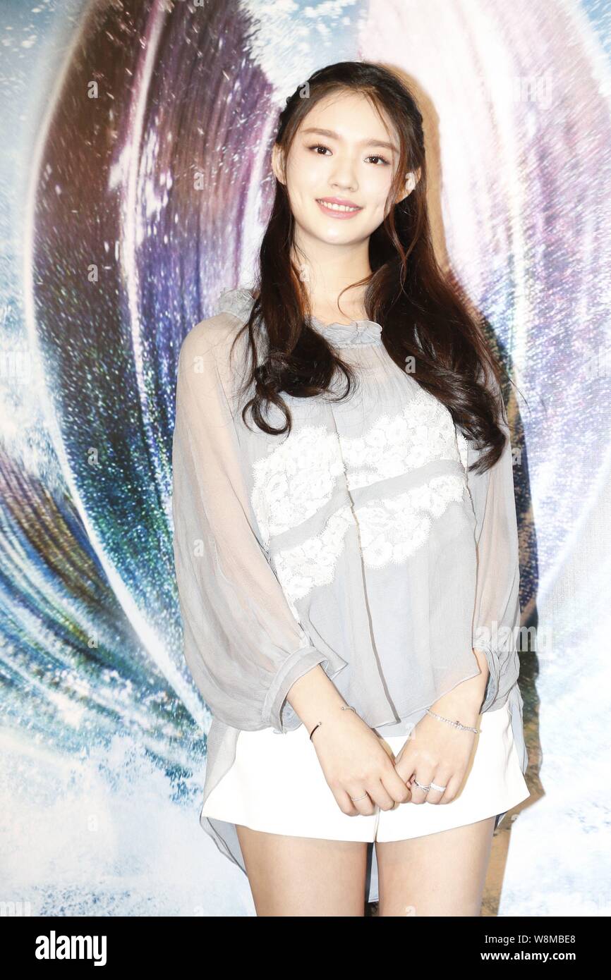 Chinese actress Lin Yun poses at a promotional event for her new movie ...