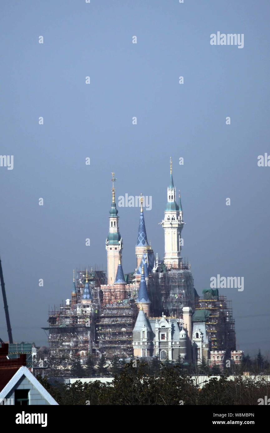 The castle is under construction at the Shanghai Disney Resort in ...