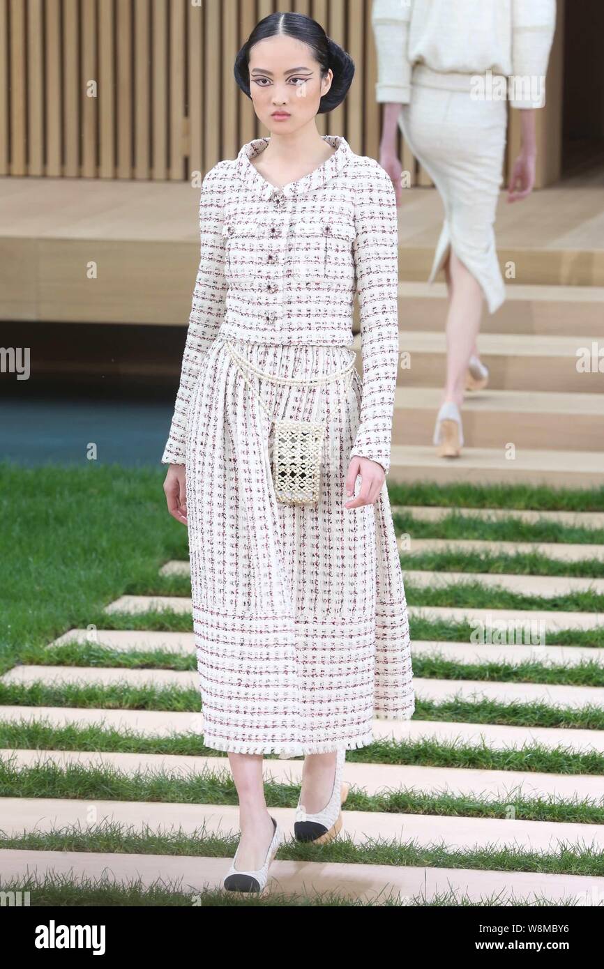 A model displays a new creation at the Chanel fashion show during the Paris Haute Couture ...