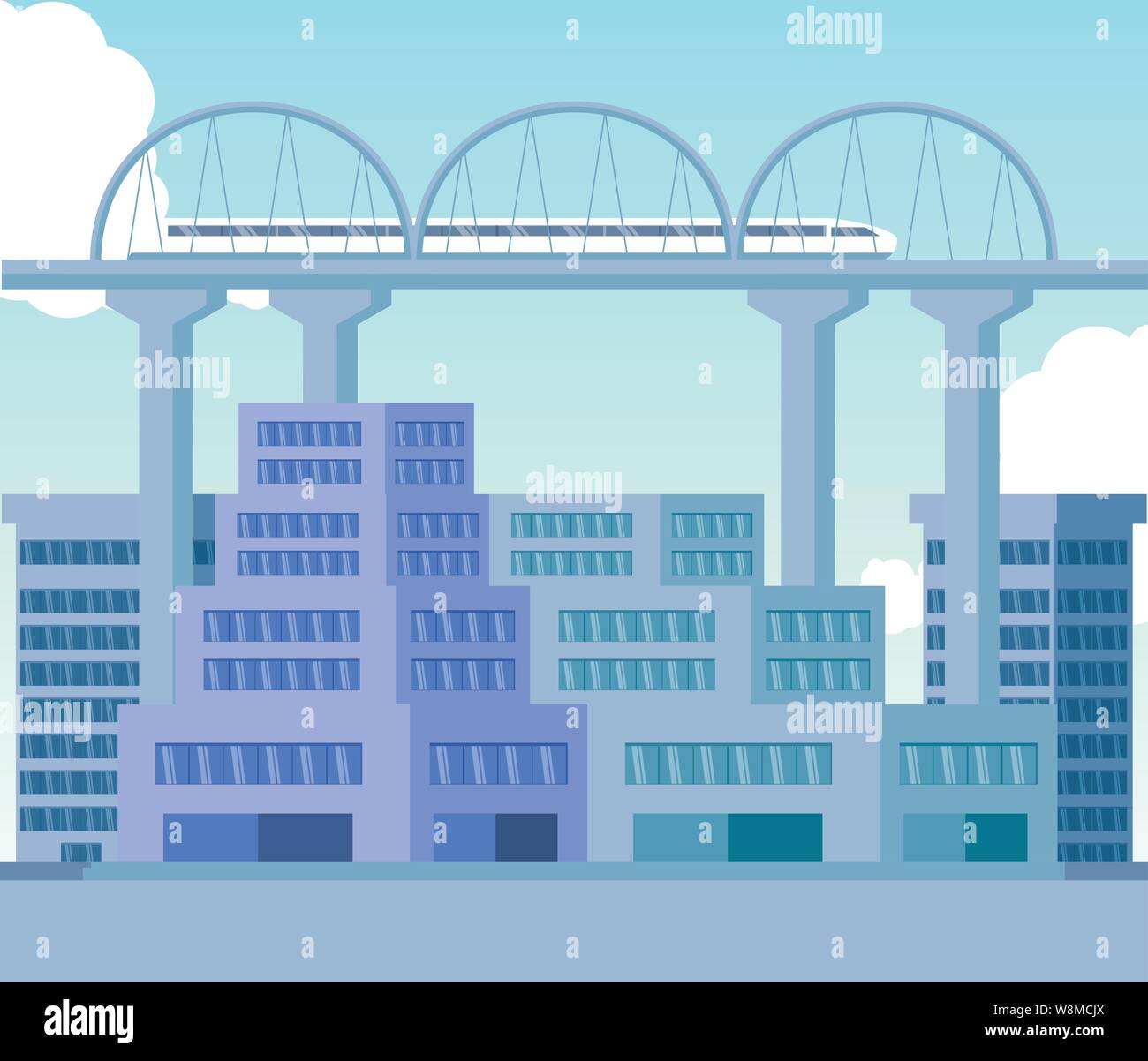 cityscape buildings scene day with bridge vector illustration design ...