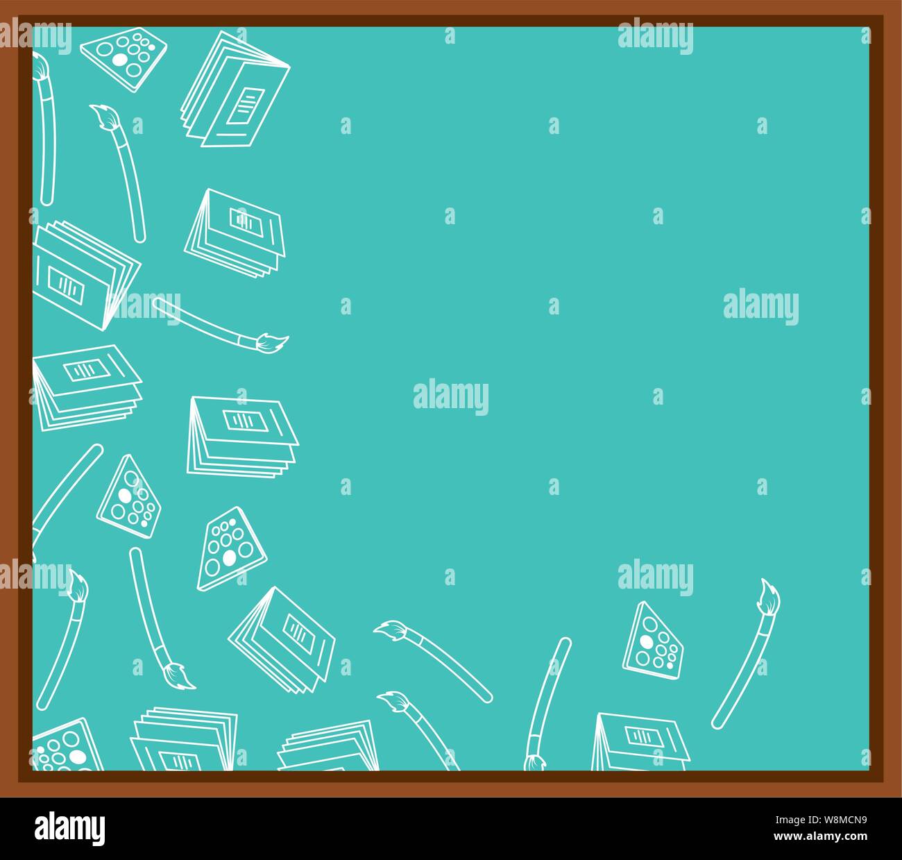 classroom board with drawing of supplies school vector illustration ...