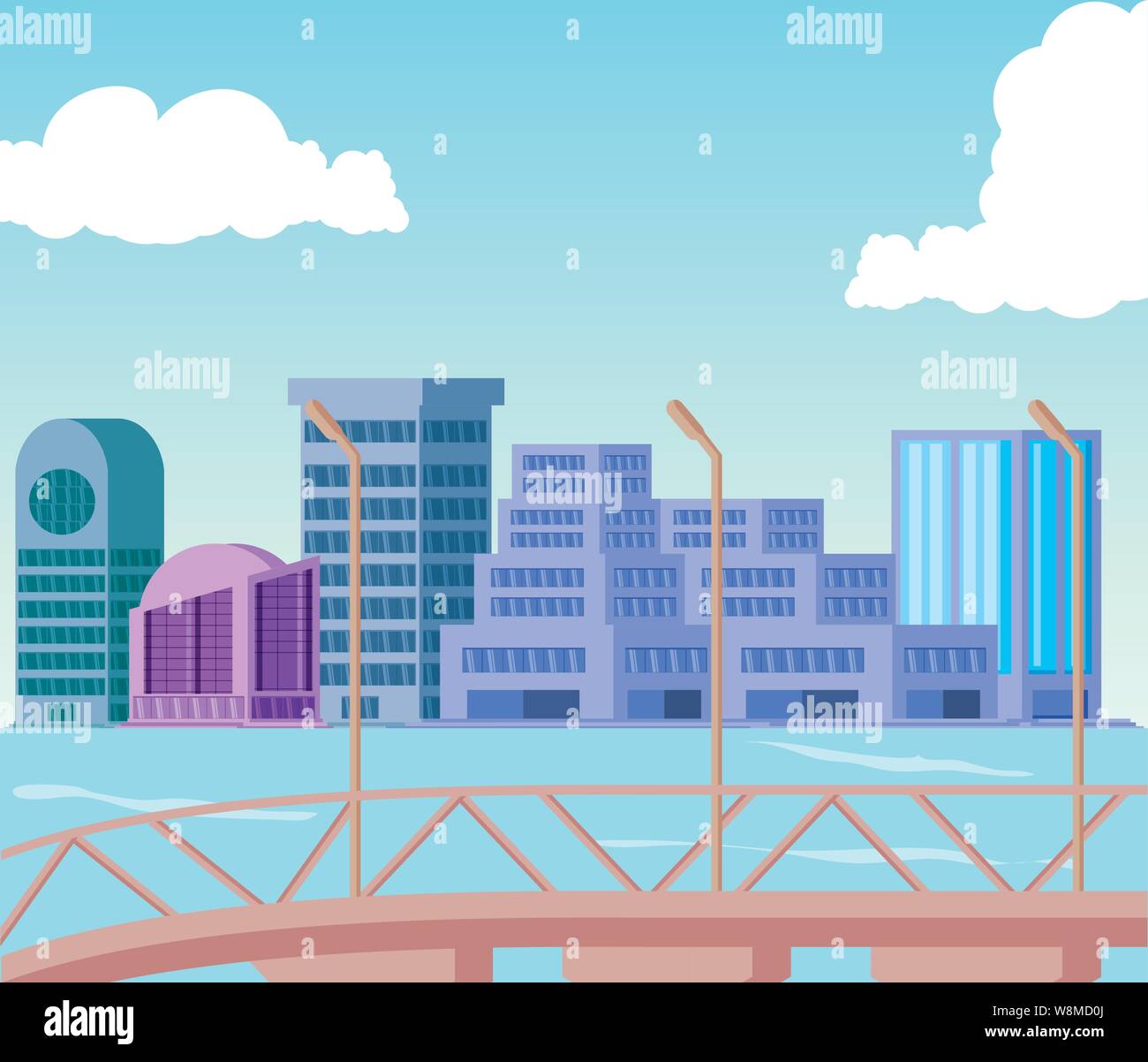 cityscape buildings scene day with bridge vector illustration design ...