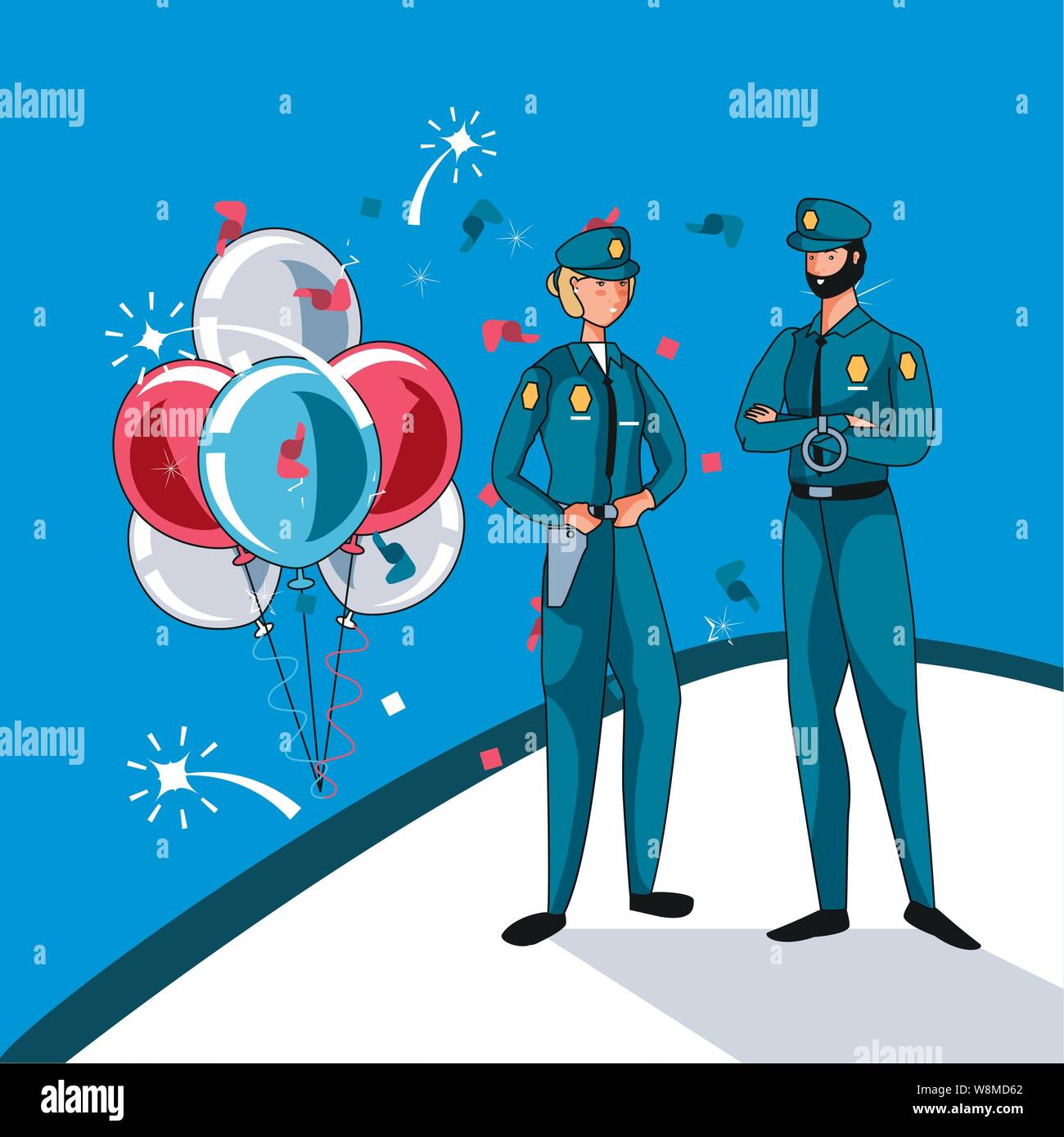 happy labor day label with police officers and decoration vector ...