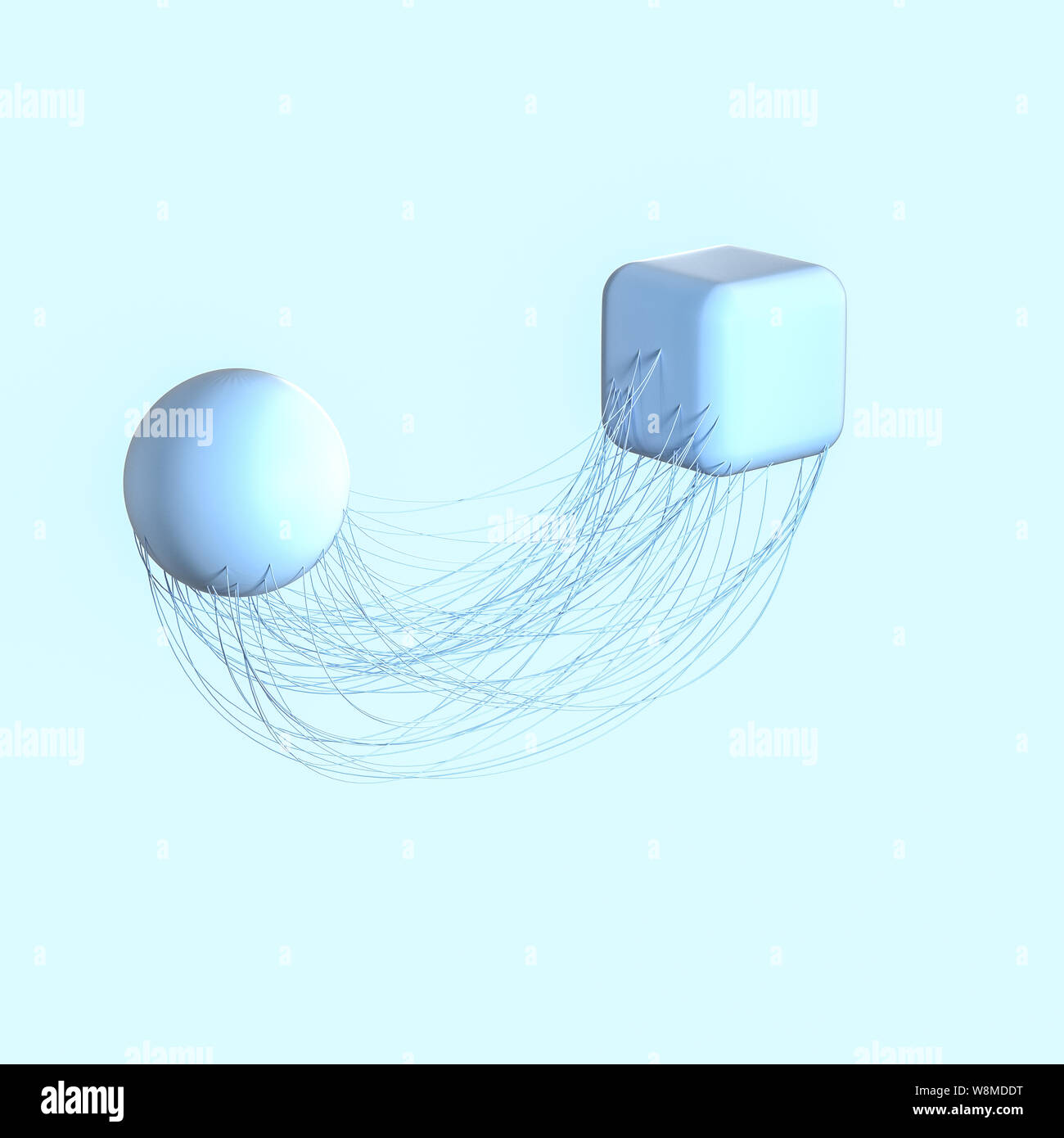 Connection lines with creative geometries, 3d rendering. Computer ...