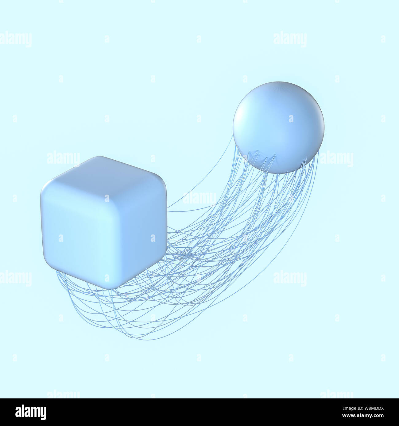 Connection lines with creative geometries, 3d rendering. Computer ...