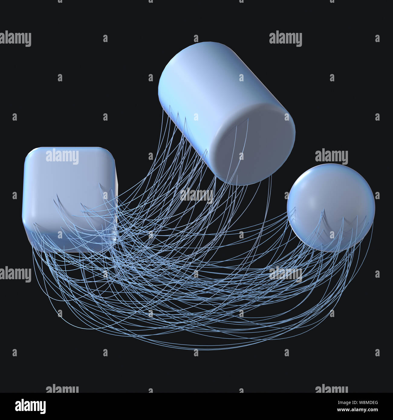 Connection lines with creative geometries, 3d rendering. Computer ...