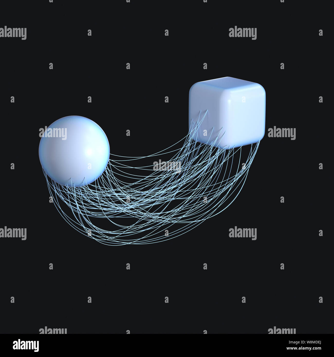 Connection lines with creative geometries, 3d rendering. Computer ...