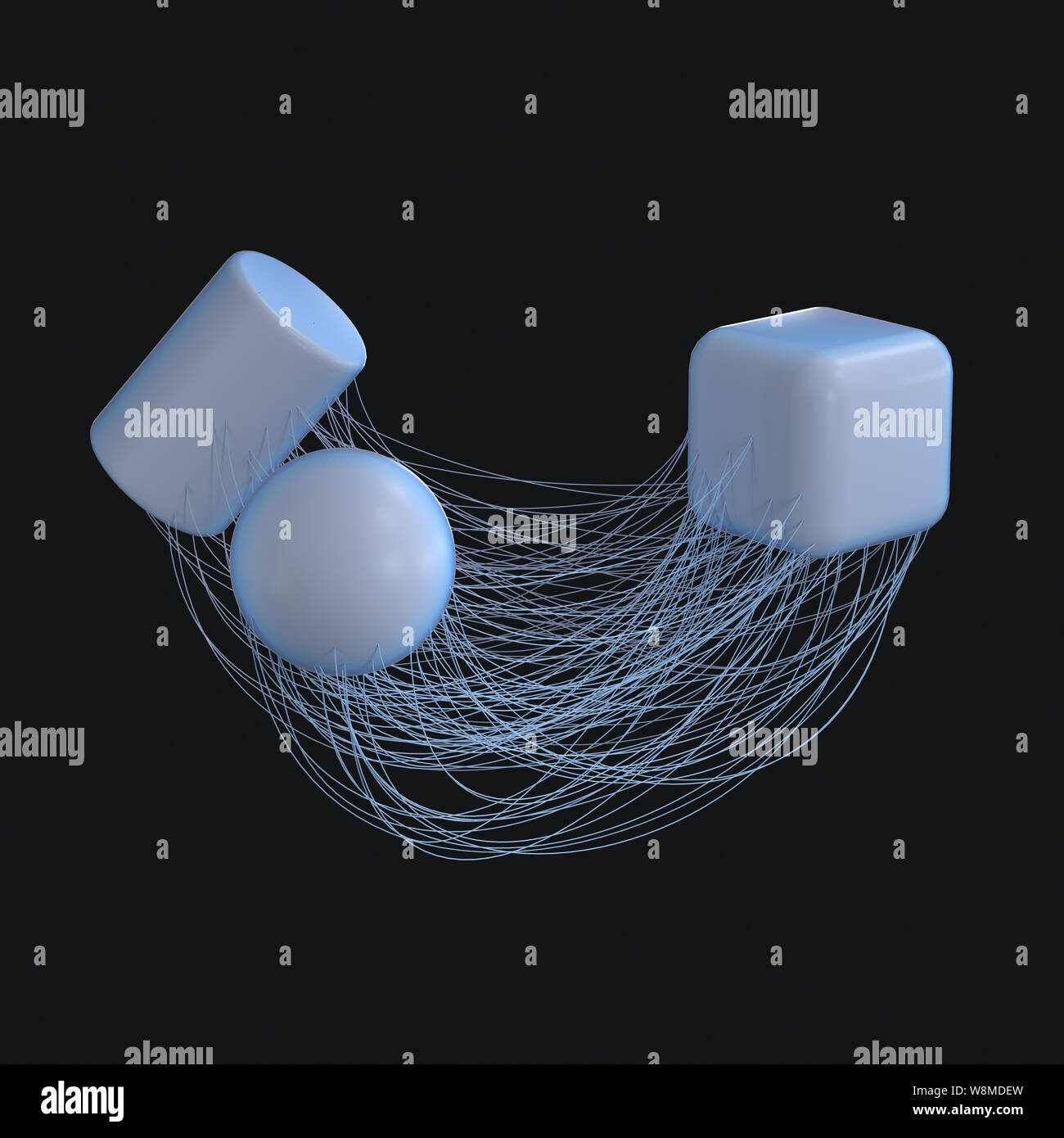Connection lines with creative geometries, 3d rendering. Computer ...