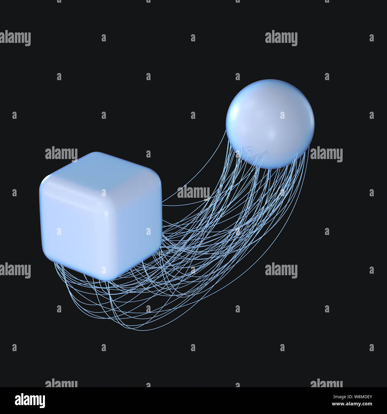 Connection lines with creative geometries, 3d rendering. Computer ...