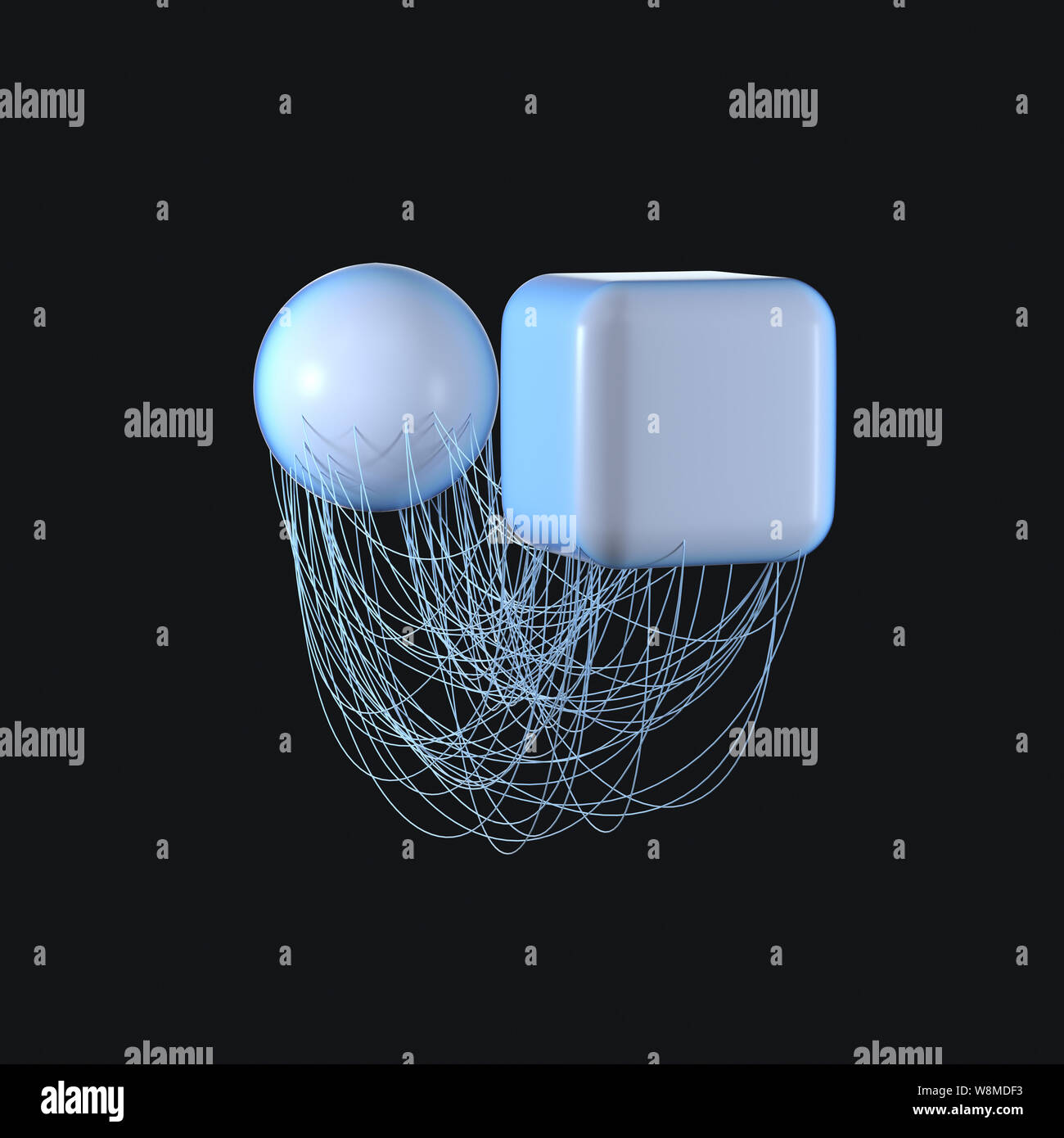 Connection lines with creative geometries, 3d rendering. Computer ...