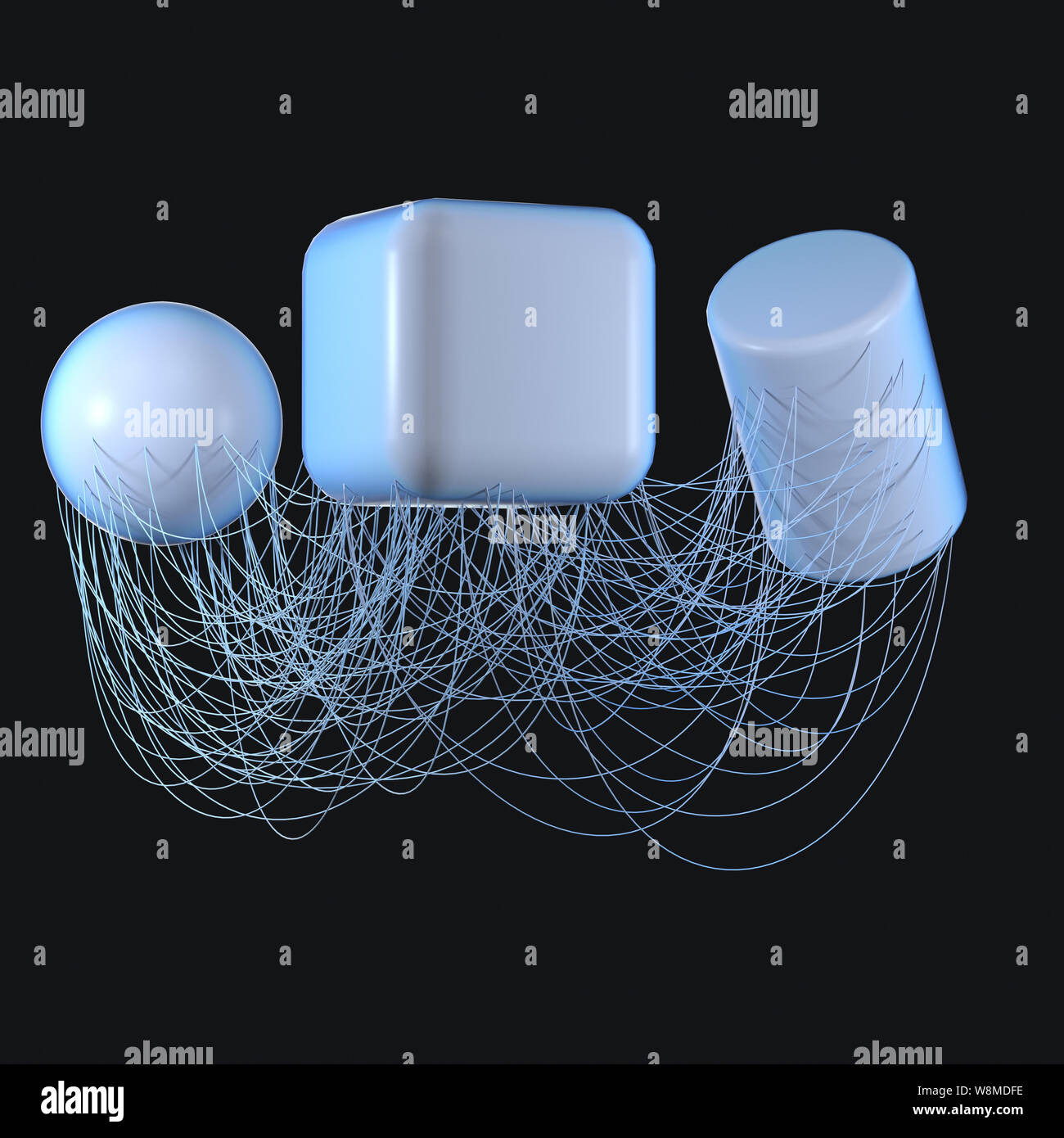 Connection lines with creative geometries, 3d rendering. Computer ...