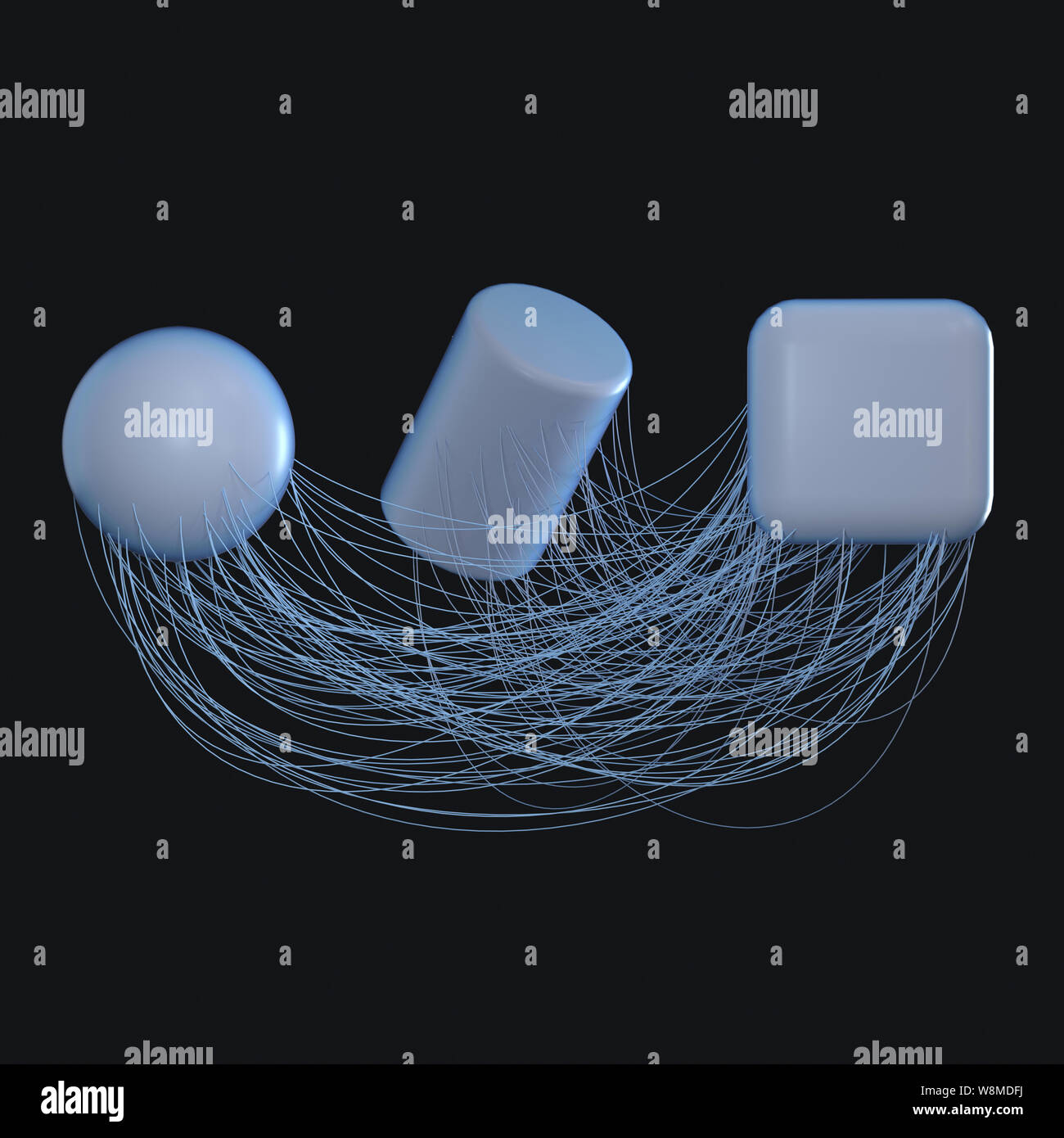 Connection lines with creative geometries, 3d rendering. Computer ...