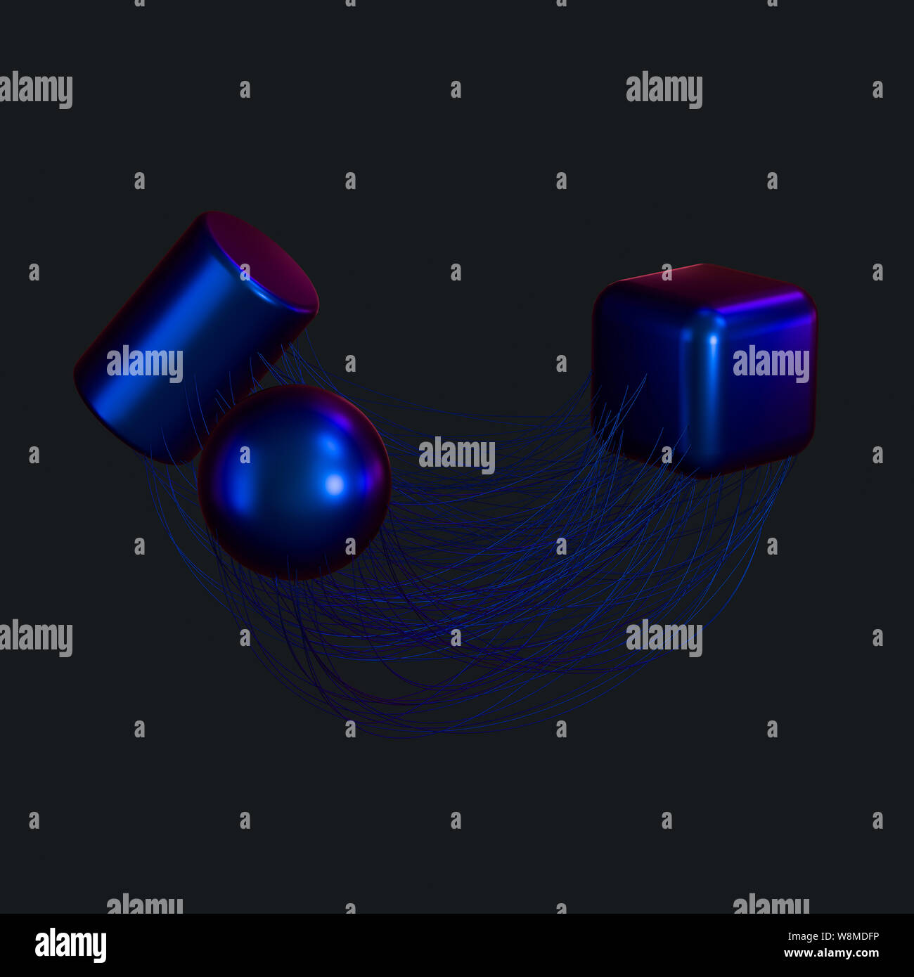 Connection lines with creative geometries, 3d rendering. Computer ...