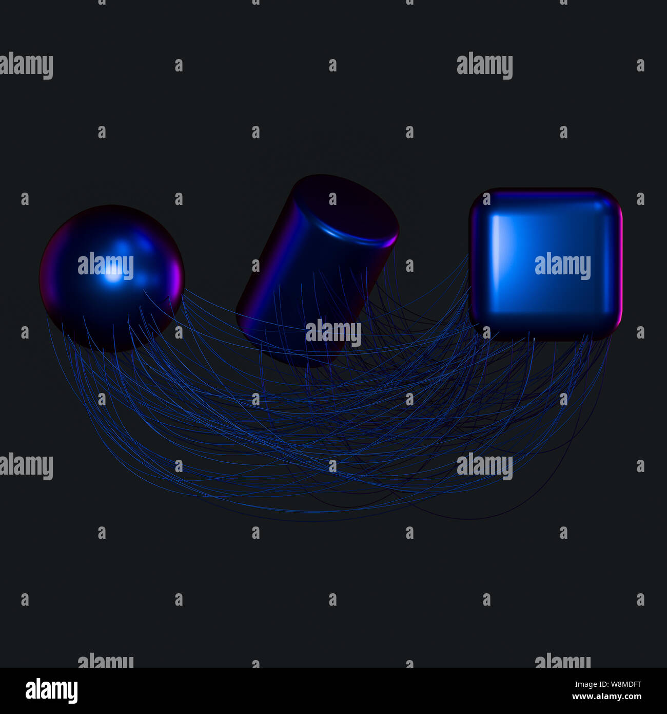 Connection lines with creative geometries, 3d rendering. Computer ...