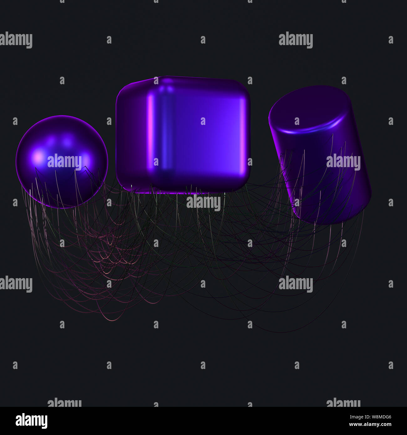 Connection lines with creative geometries, 3d rendering. Computer ...