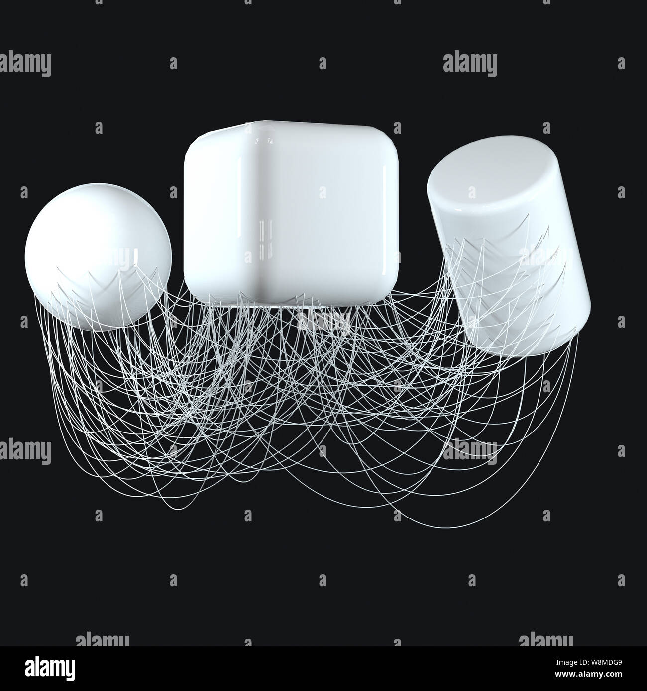Connection lines with creative geometries, 3d rendering. Computer ...