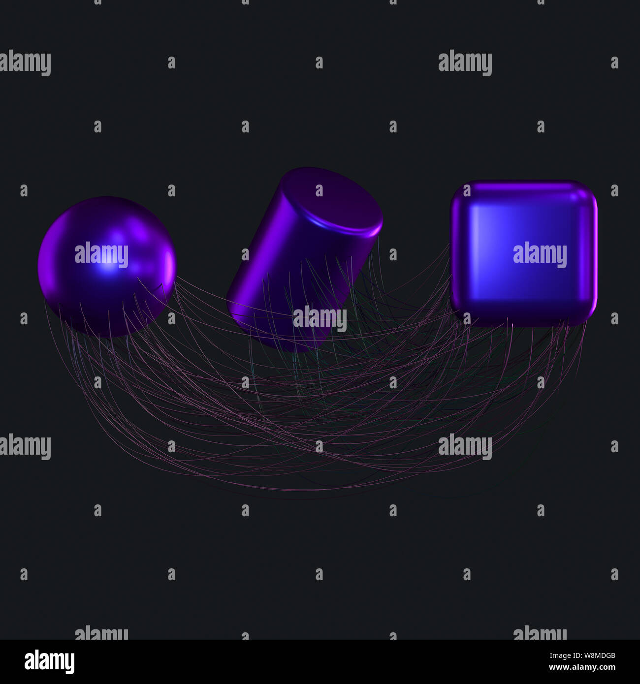 Connection lines with creative geometries, 3d rendering. Computer ...