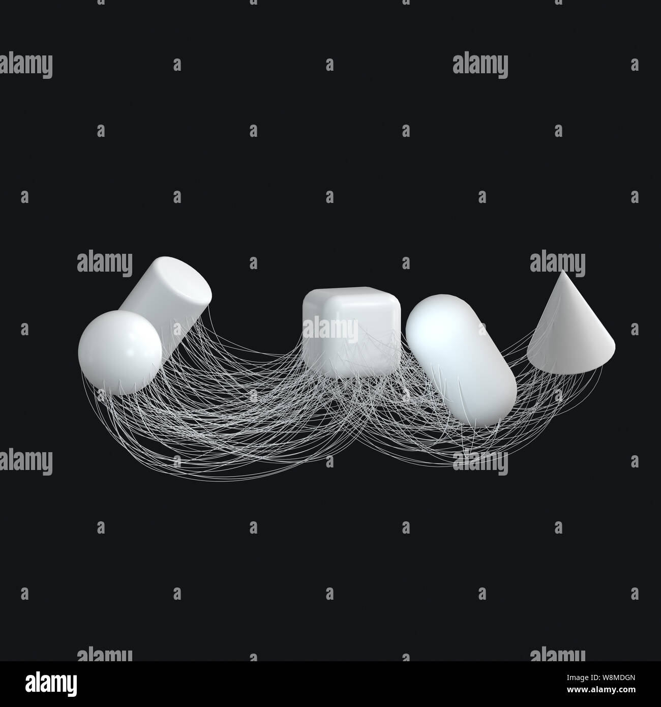 Connection lines with creative geometries, 3d rendering. Computer ...