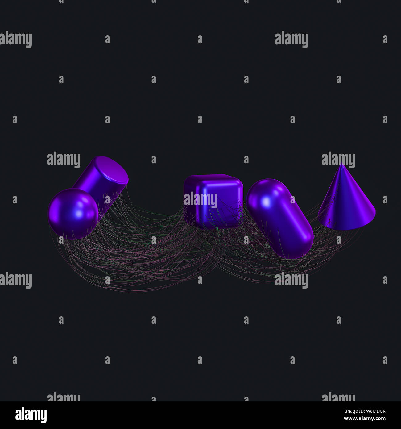 Connection lines with creative geometries, 3d rendering. Computer ...