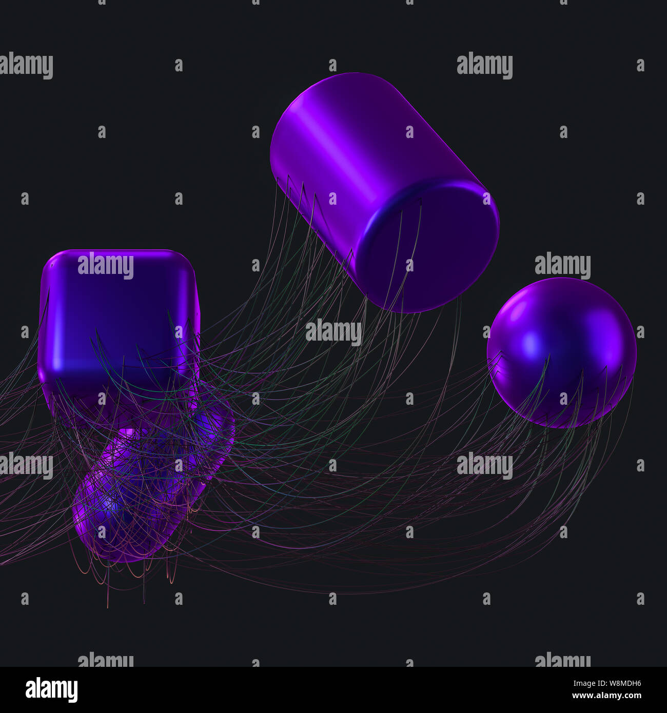 Connection lines with creative geometries, 3d rendering. Computer ...