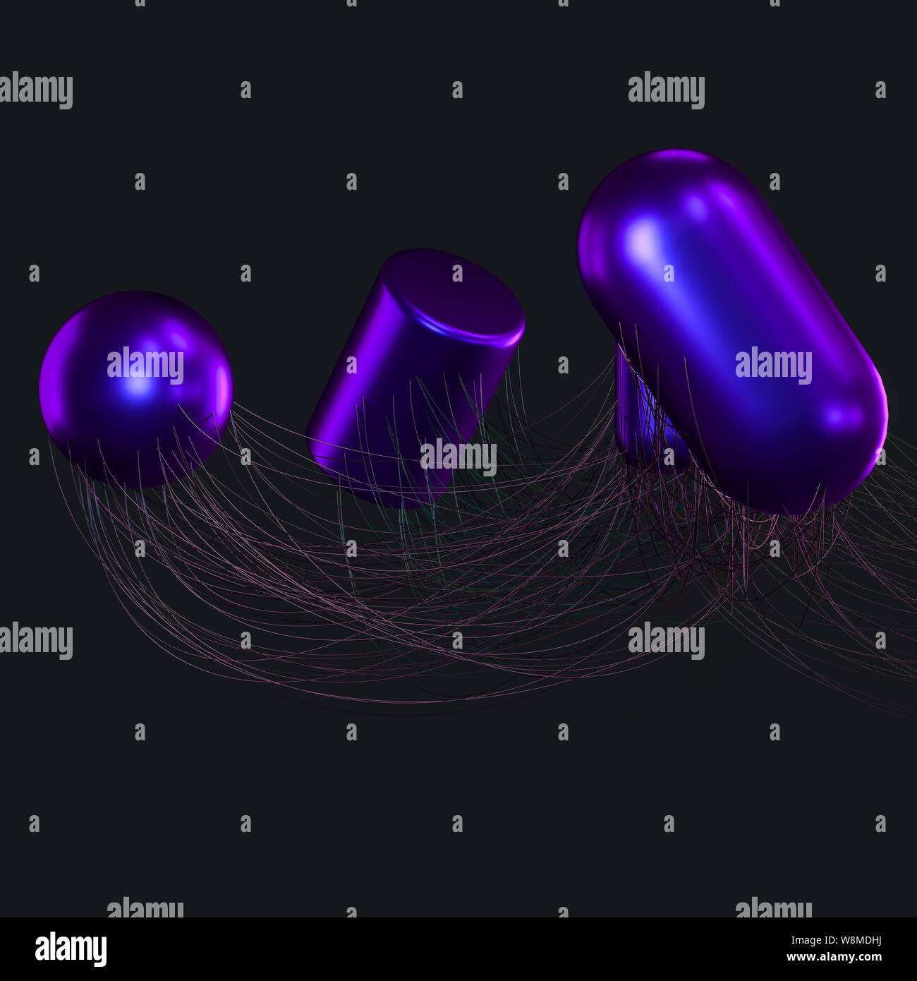 Connection lines with creative geometries, 3d rendering. Computer ...