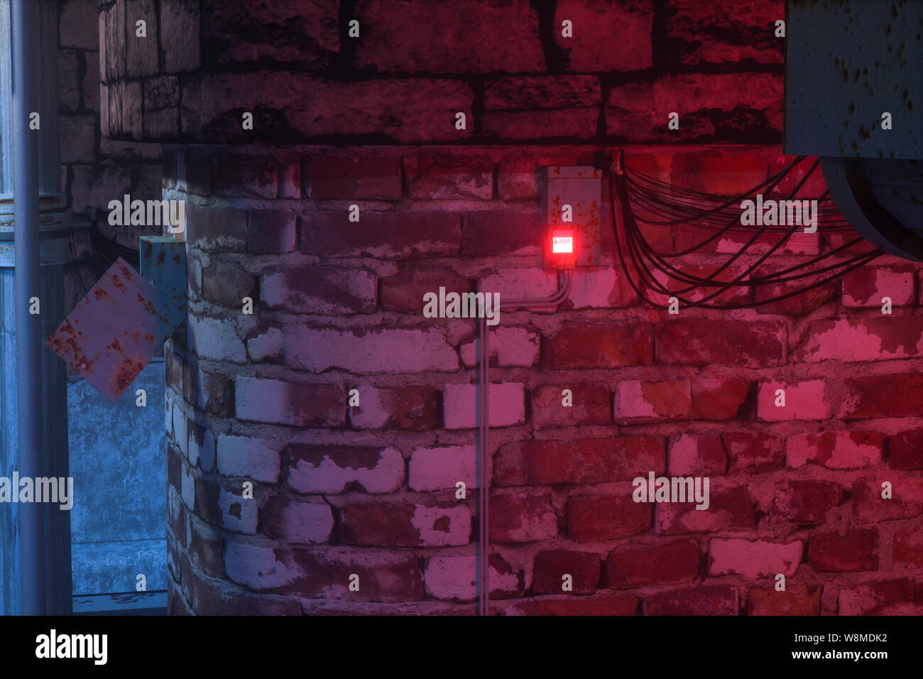 Vintage streets with colorful lights at night, 3d rendering. Computer ...