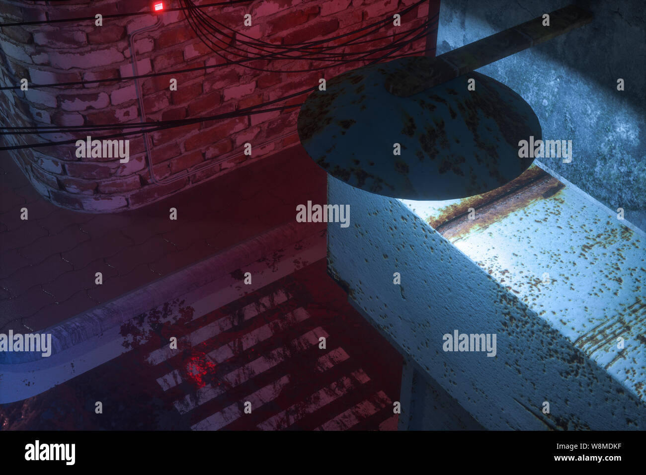 Vintage streets with colorful lights at night, 3d rendering. Computer ...