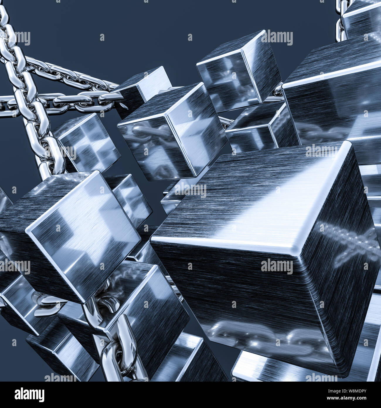 Metal chains and cubes background, 3d rendering. Computer digital ...
