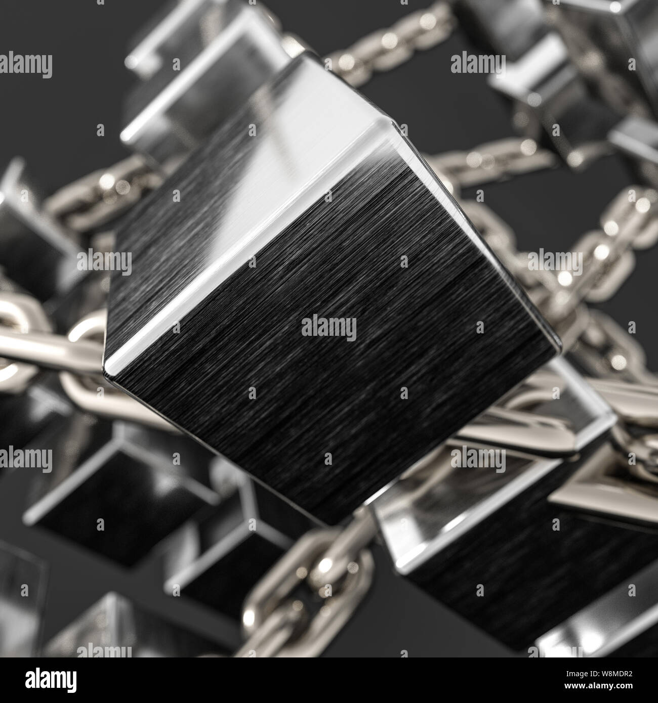 Metal chains and cubes background, 3d rendering. Computer digital ...