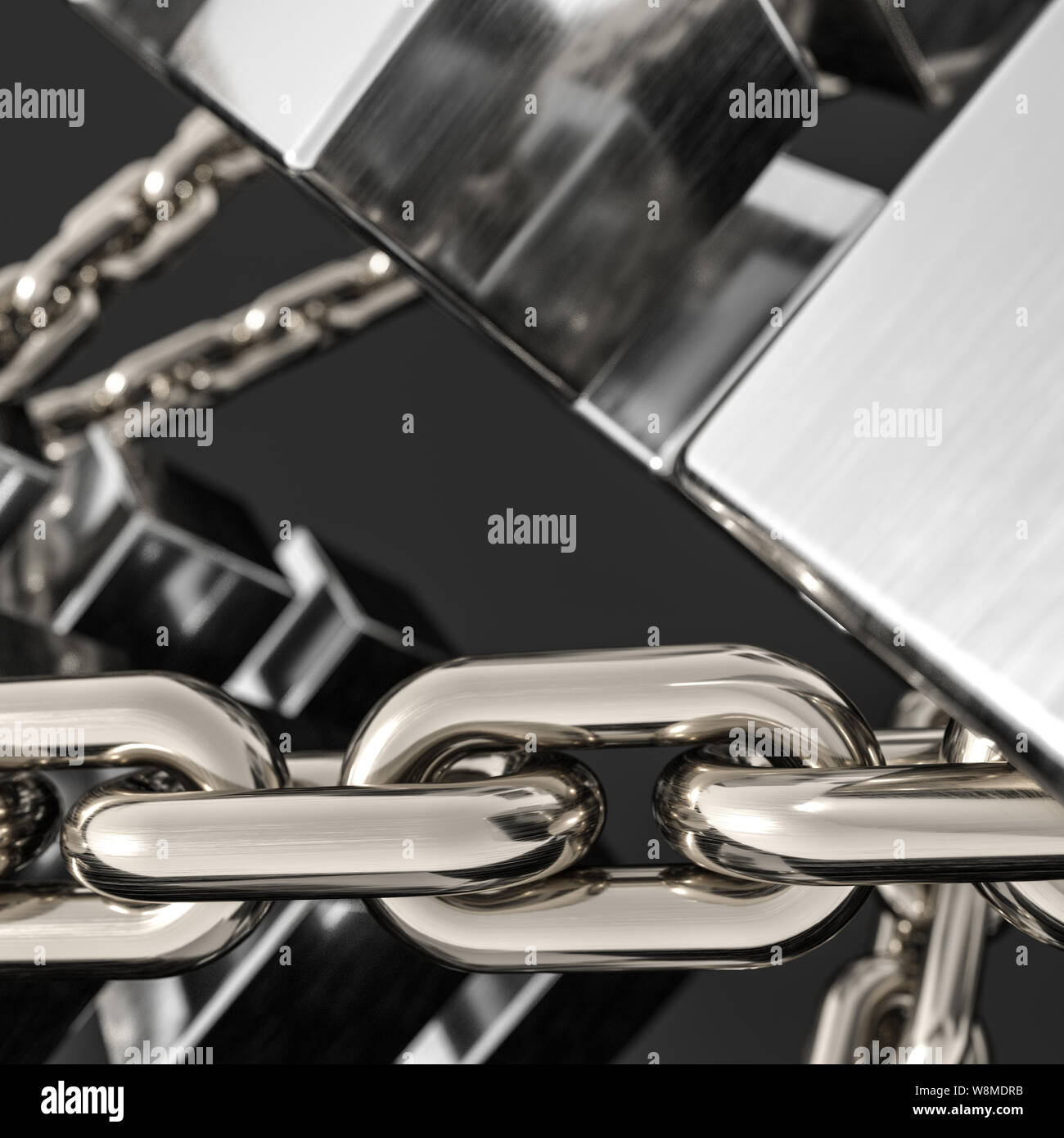 Metal chains and cubes background, 3d rendering. Computer digital ...