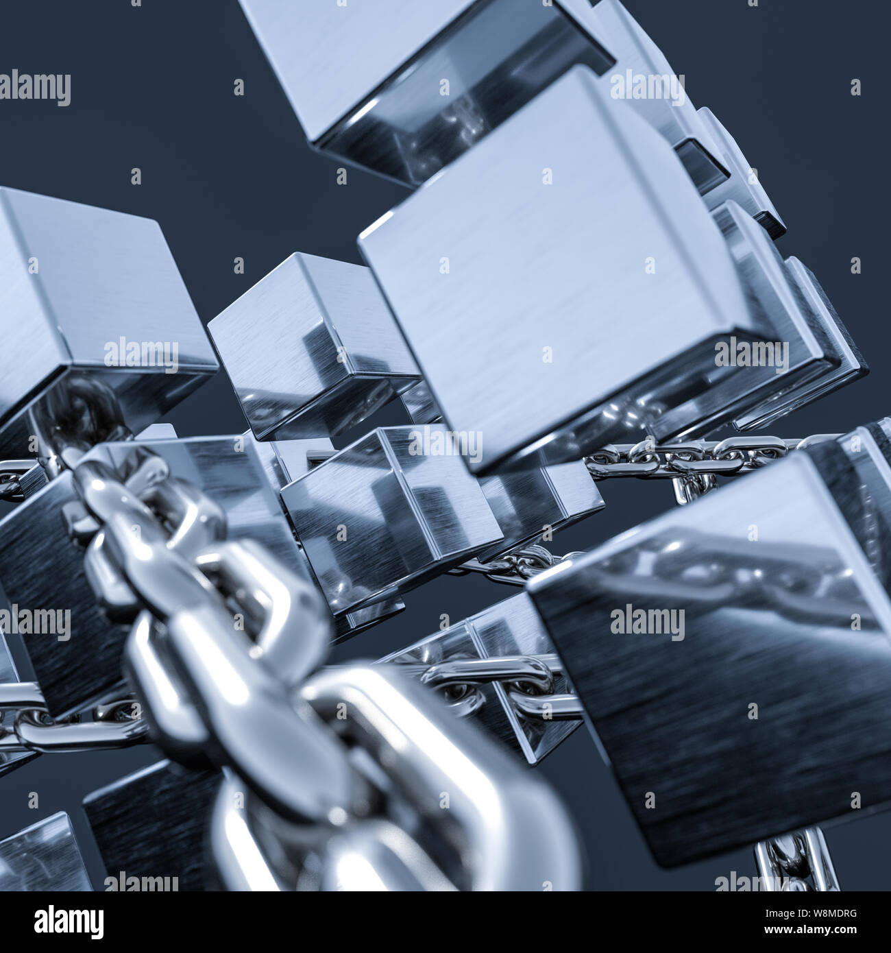 Metal chains and cubes background, 3d rendering. Computer digital ...