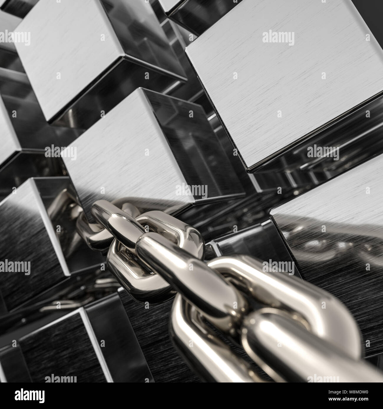 Metal chains and cubes background, 3d rendering. Computer digital ...